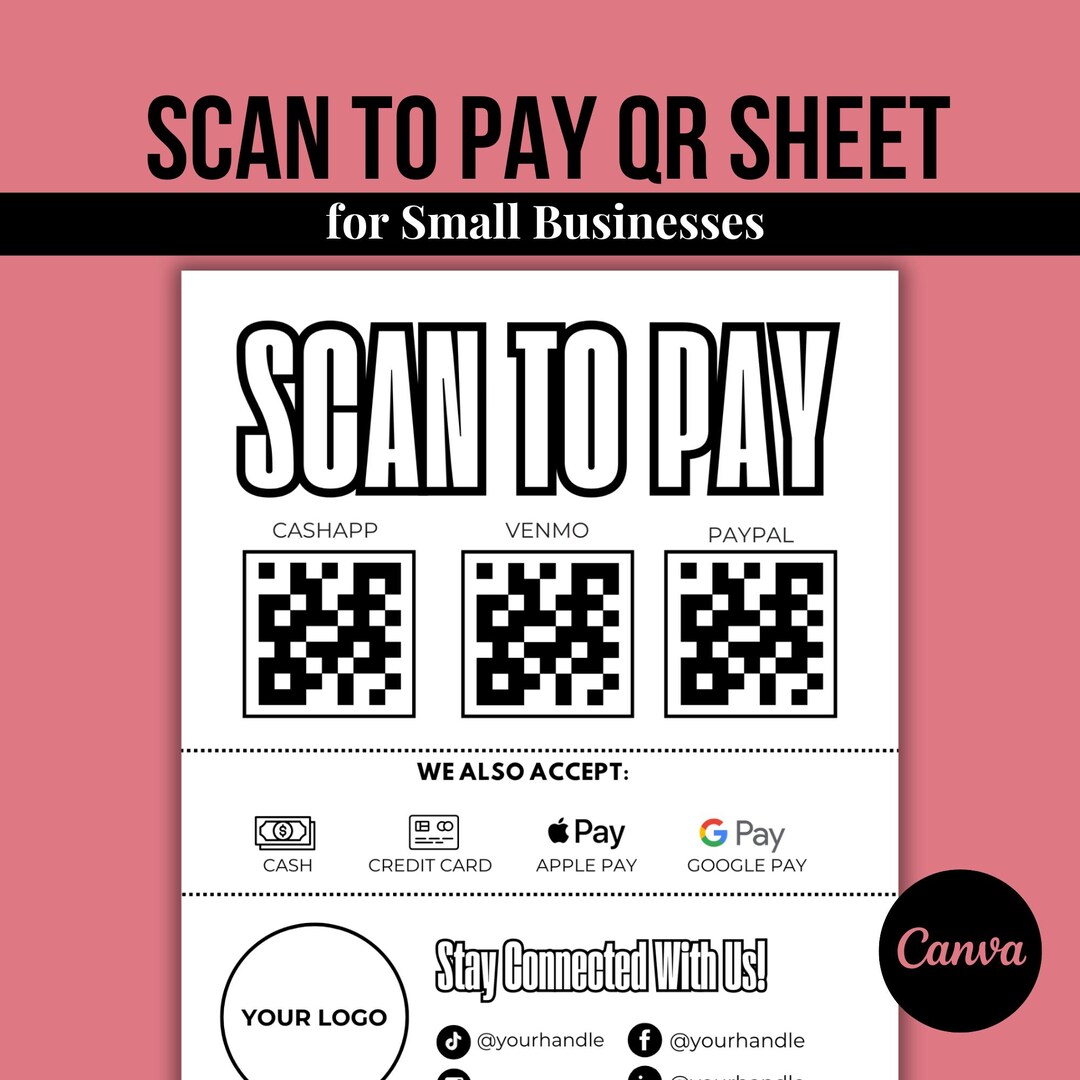 Editable Scan to Pay Sign Template: QR Code Payment (canva, PDF) - Etsy