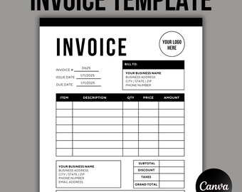 Editable Invoice Template for Small Business | Customizable Tan Canva ...