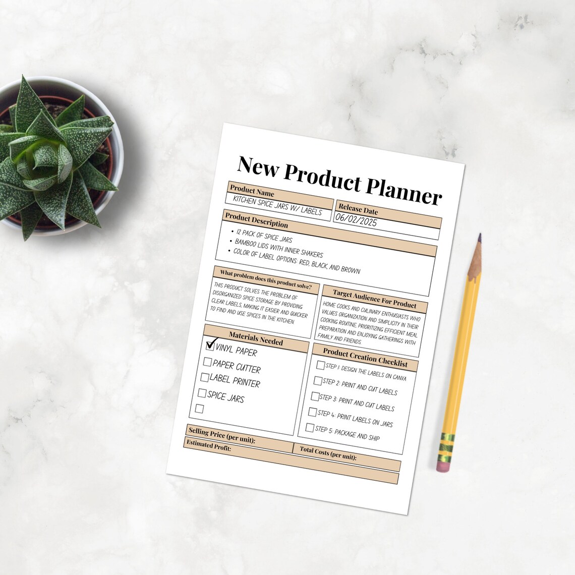 New Product Planner Printable Worksheet | Small Business Product Launch ...
