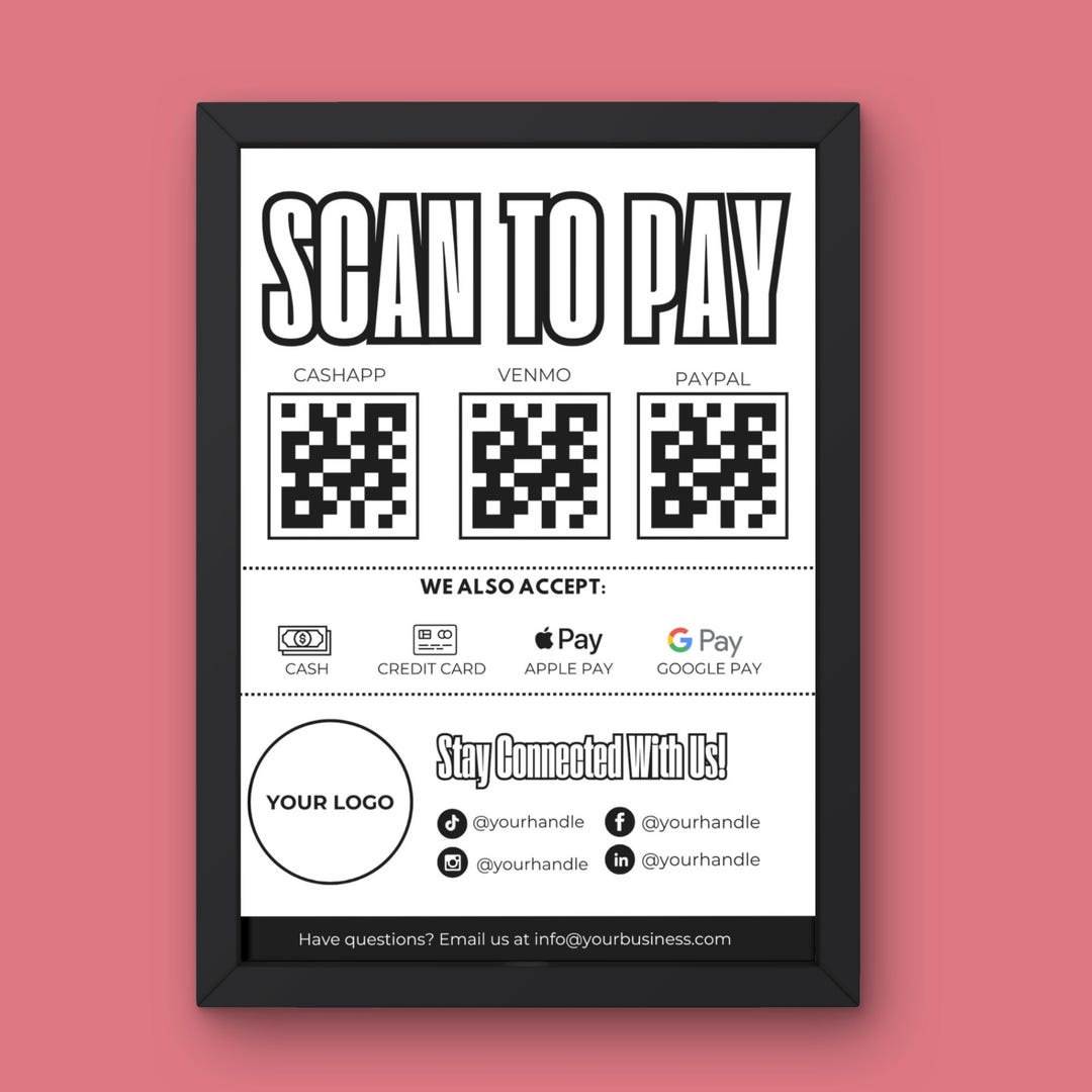 Editable Scan to Pay Sign Template QR Code Payment Sign for Businesses ...