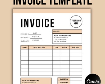 Editable Invoice Template for Small Business | Customizable Black Canva ...