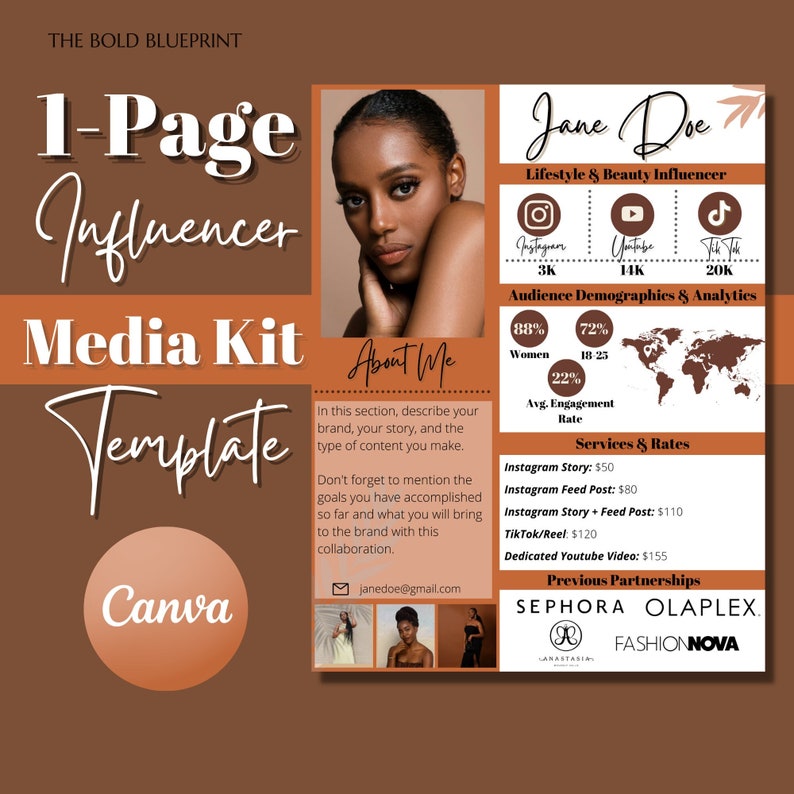 Influencer Media Kit Template: Editable Canva Design - Etsy