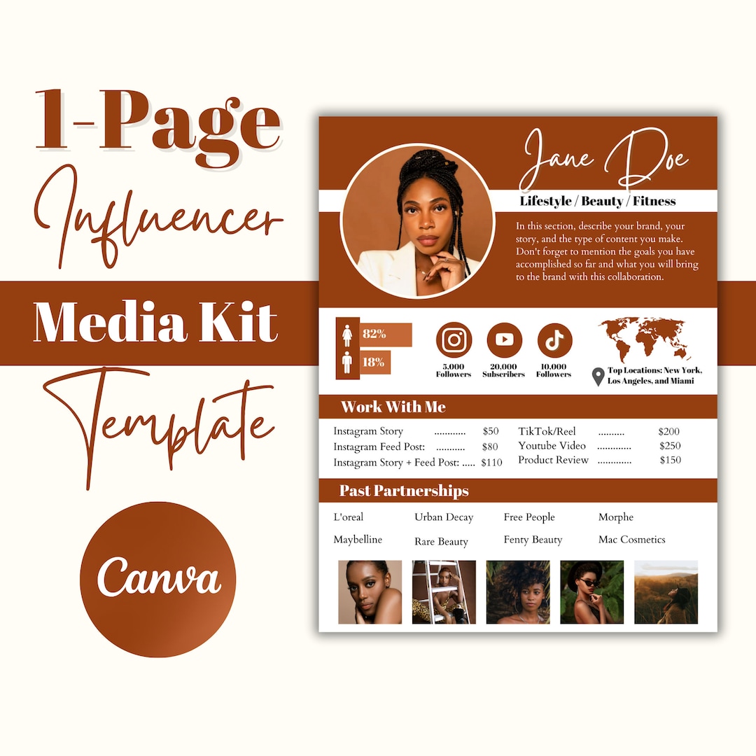 Influencer Media Kit Template: Editable Content Creator Rate Sheet ...