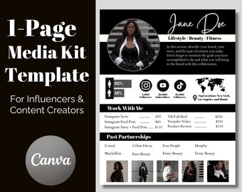 1 Page Influencer Canva Media Kit Template Content Creator Media Kit ...