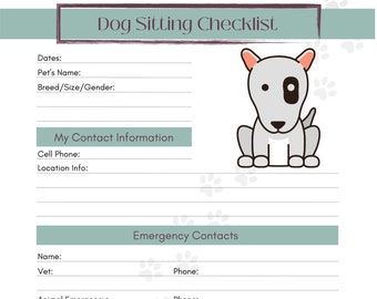 Dog Sitting Notes Printable PDF Dog Owner Template Digital Download US ...