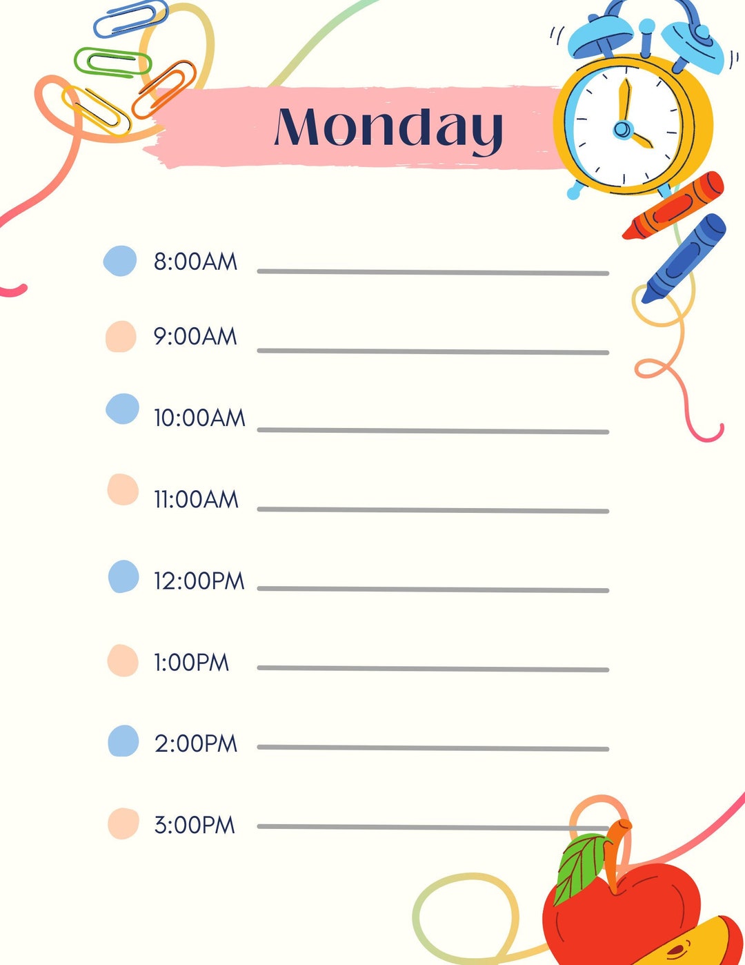 Printable Editable Weekly Schedule | Colorful Day Planner | Virtual ...