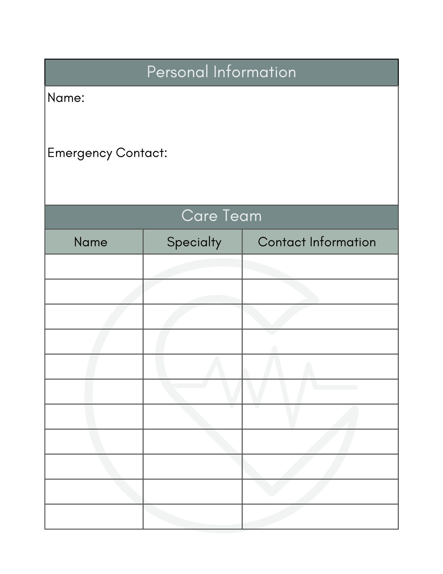 Printable Medical History | Medical Information | Family History Chart ...