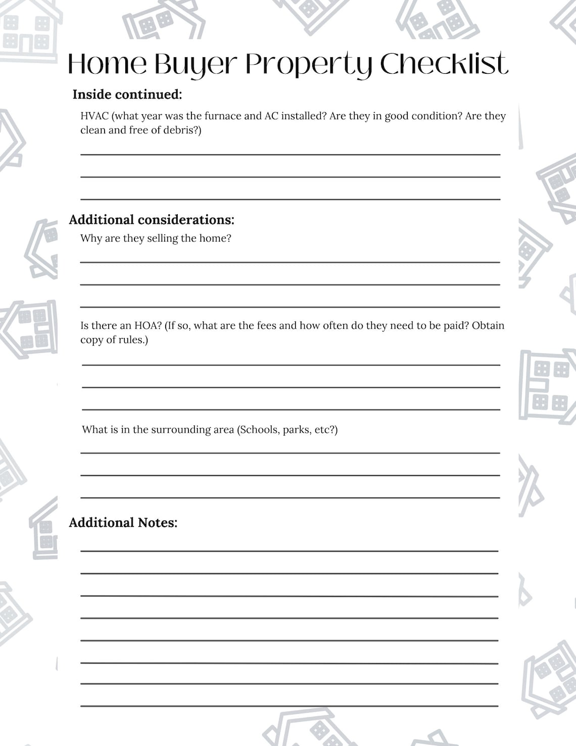 Home Buyer Property Checklist | Home Inspection Checklist | Real Estate ...