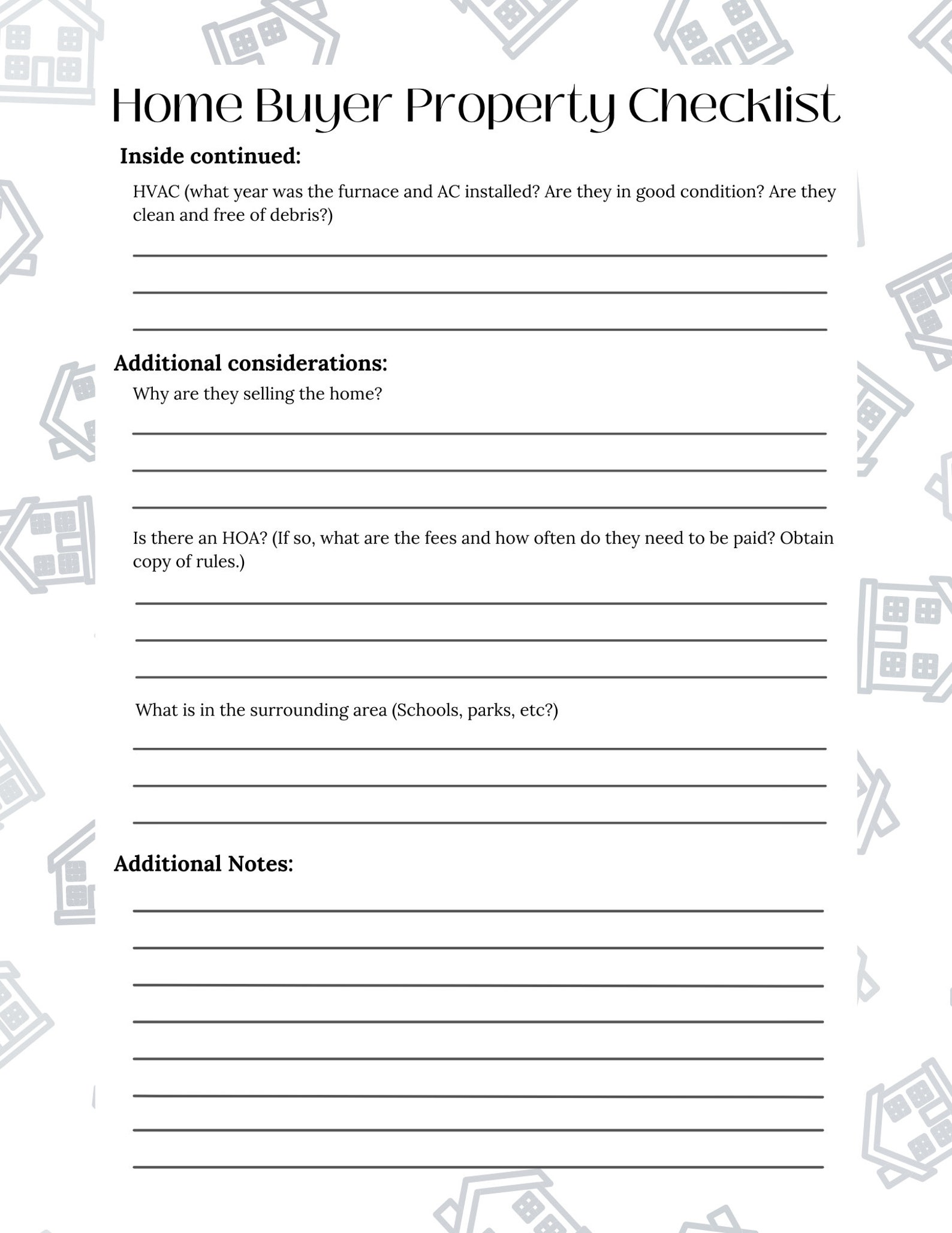 Home Buyer Property Checklist | Home Inspection Checklist | Real Estate ...