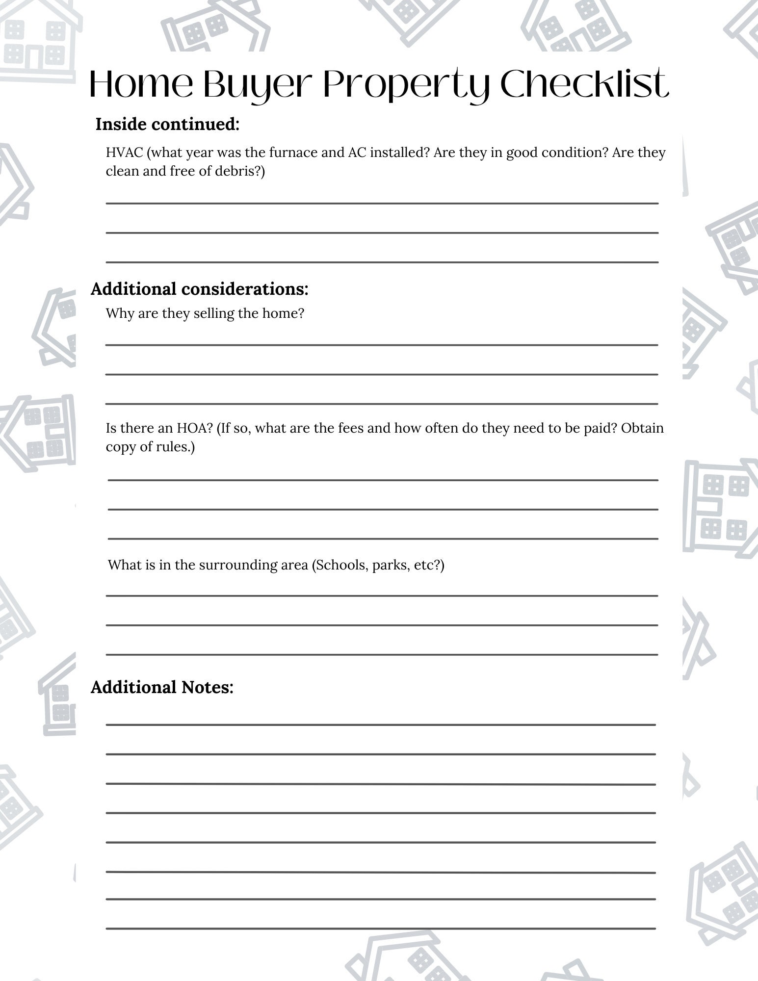 Home Buyer Property Checklist | Home Inspection Checklist | Real Estate ...