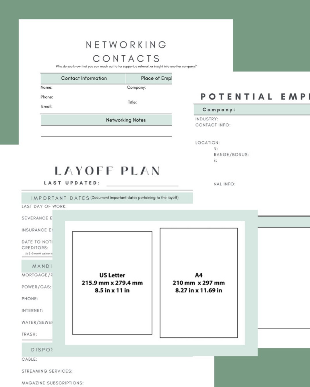 Layoff Action Plan Printable Planner Career Job Goals A4 Printable ...