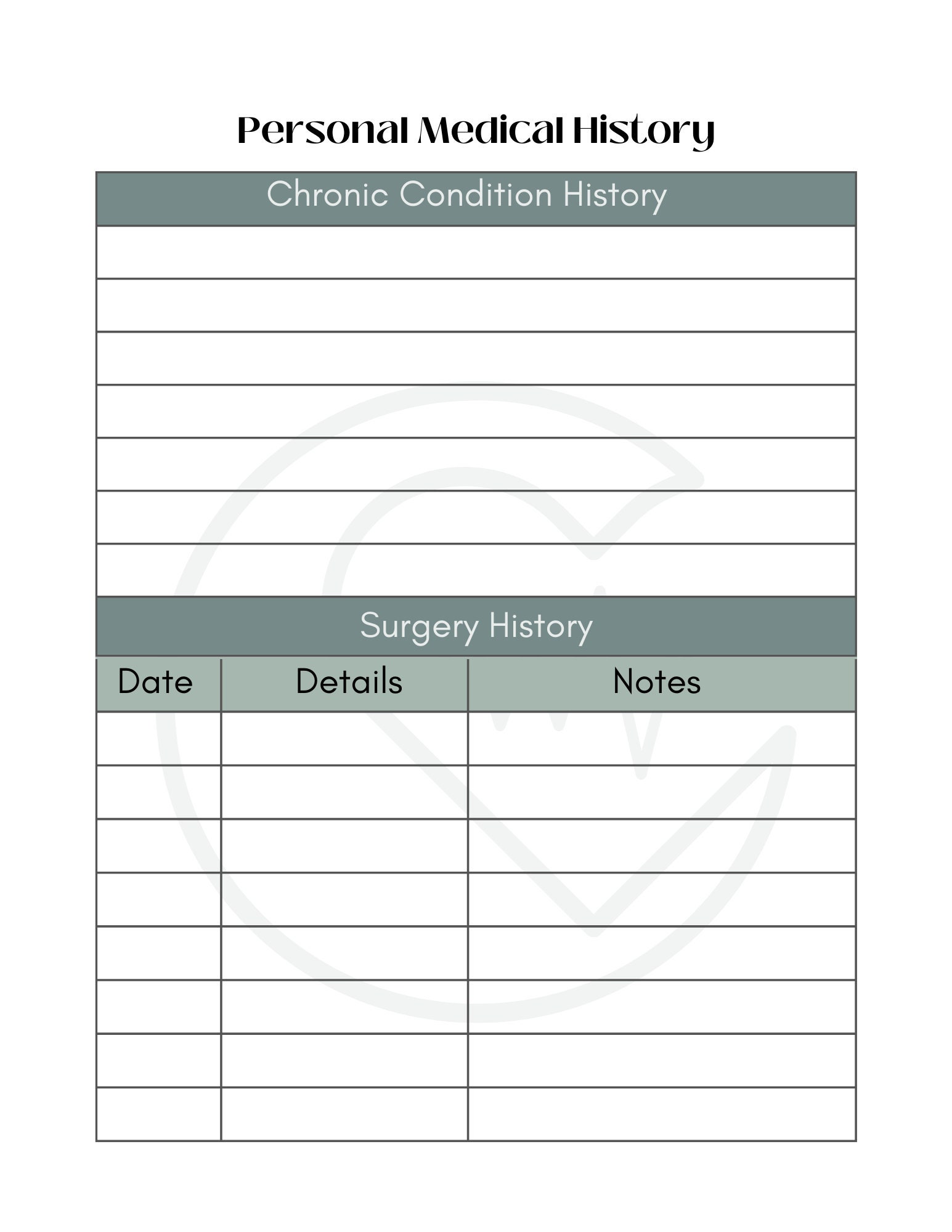 Printable Medical History | Medical Information | Family History Chart ...
