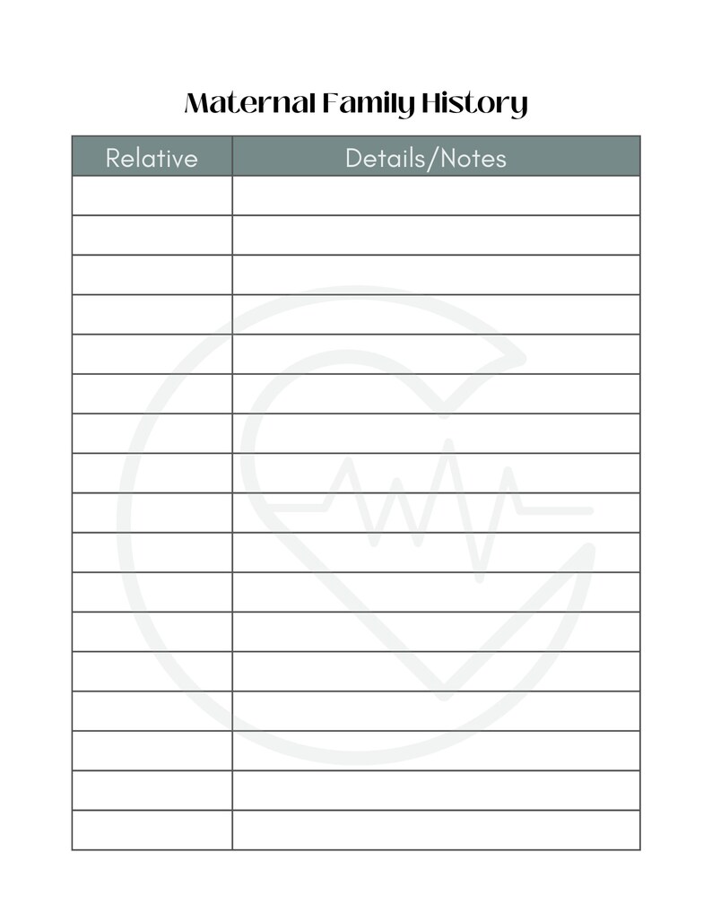 Printable Medical History | Medical Information | Family History Chart ...