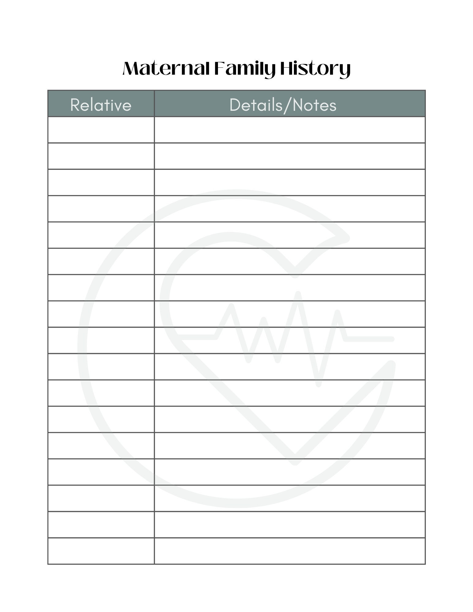 Printable Medical History | Medical Information | Family History Chart ...