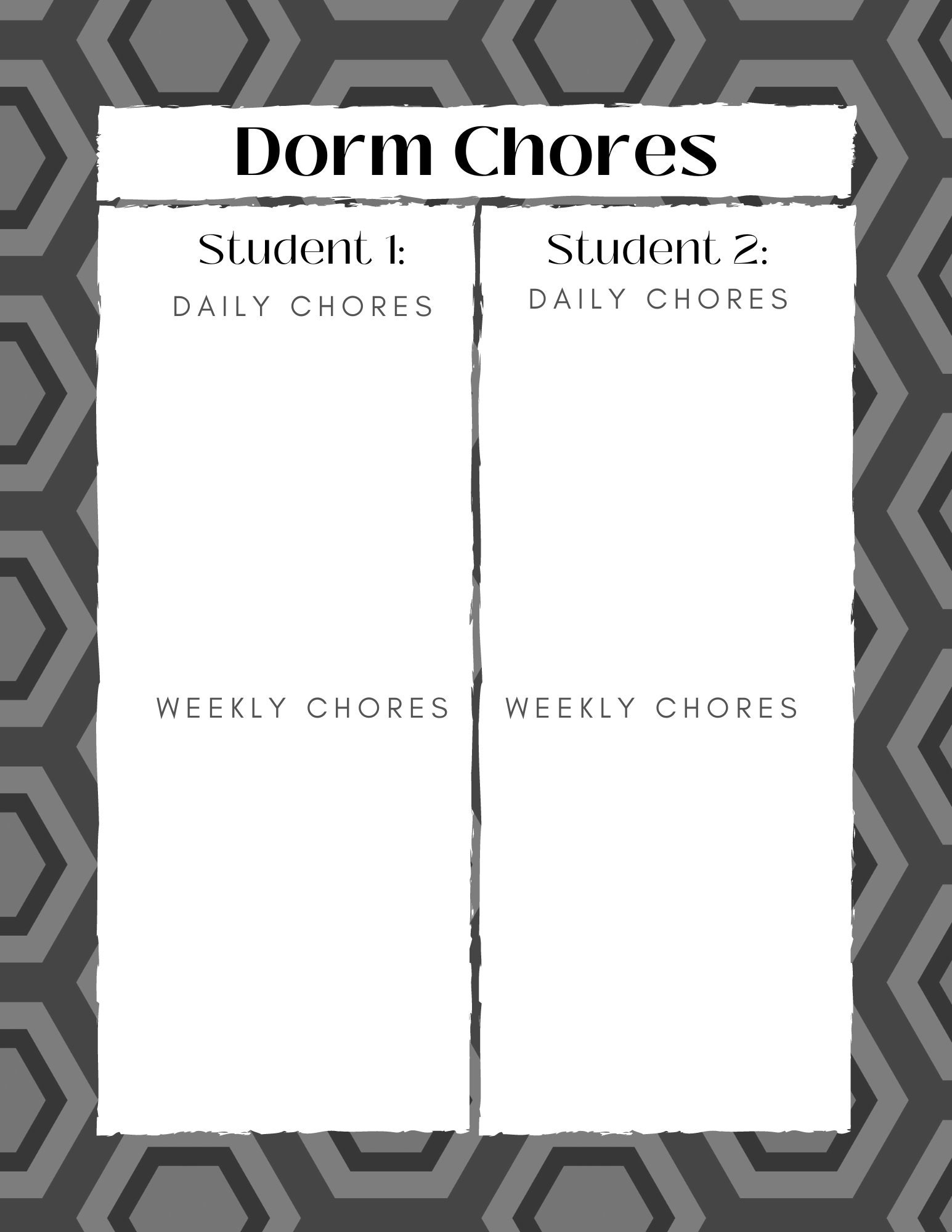 Printable Editable Dorm Room Chore Chart | Instant Download - Etsy