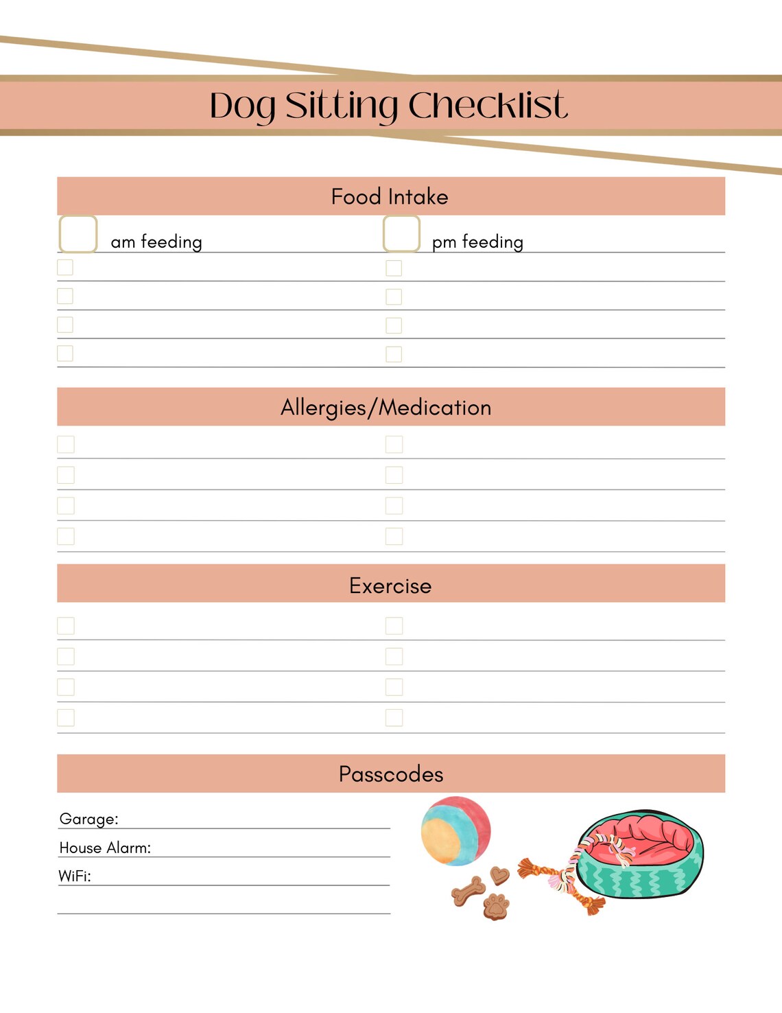 Dog Sitting Notes Printable PDF | Dog Owner Template | Digital Download ...