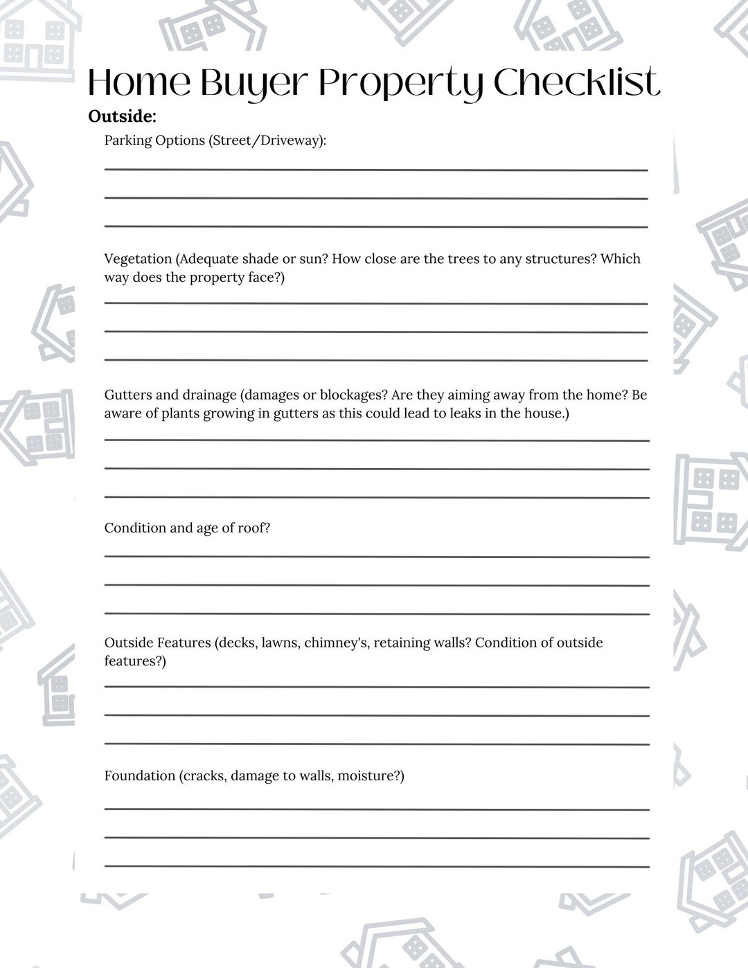 Home Buyer Property Checklist | Home Inspection Checklist | Real Estate ...