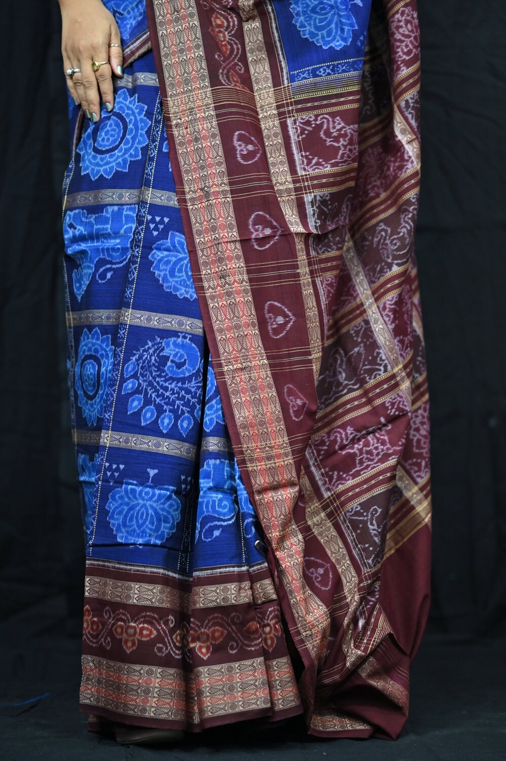 Blue Maroon Natural Dye Motifs Odisha Handloom Sambalpuri Cotton Saree ...
