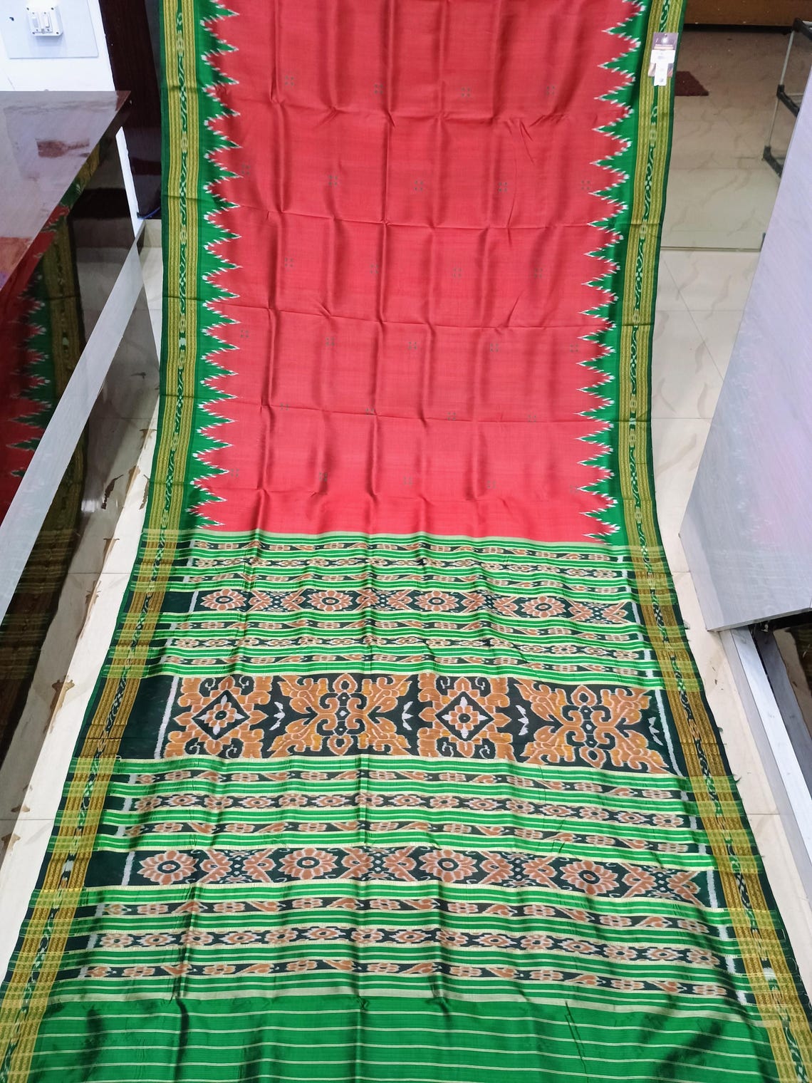 Red Green Temple Odisha Ikat Khandua Silk Saree-odisha Weaves - Etsy