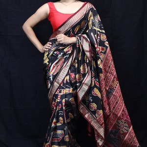 Black Maroon Musical Instruments Odisha Ikat Sambalpuri Silk Saree ...