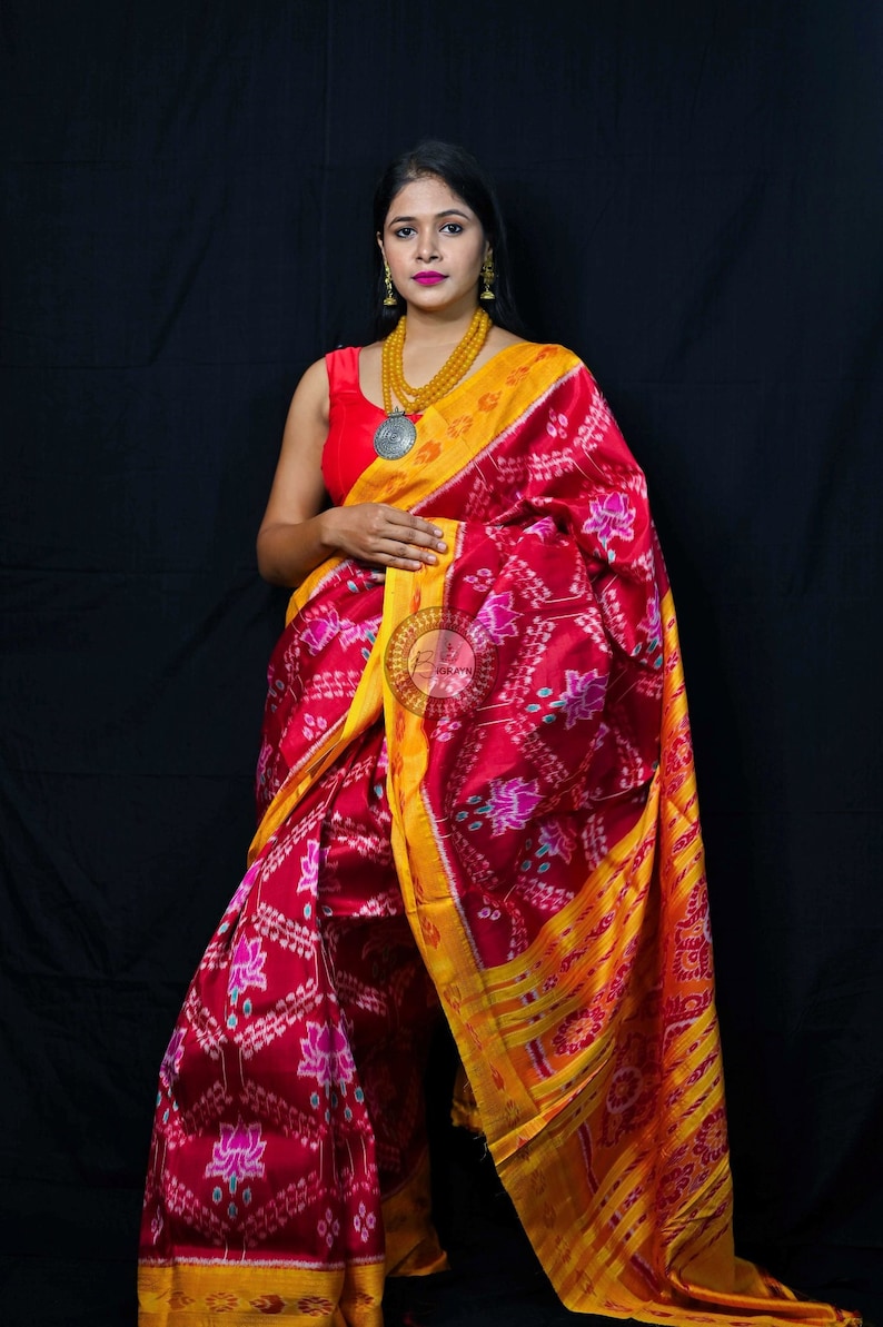 Maroon Yellow Pink Lotus Odisha Sambalpuri Silk Saree-odisha Weaves - Etsy