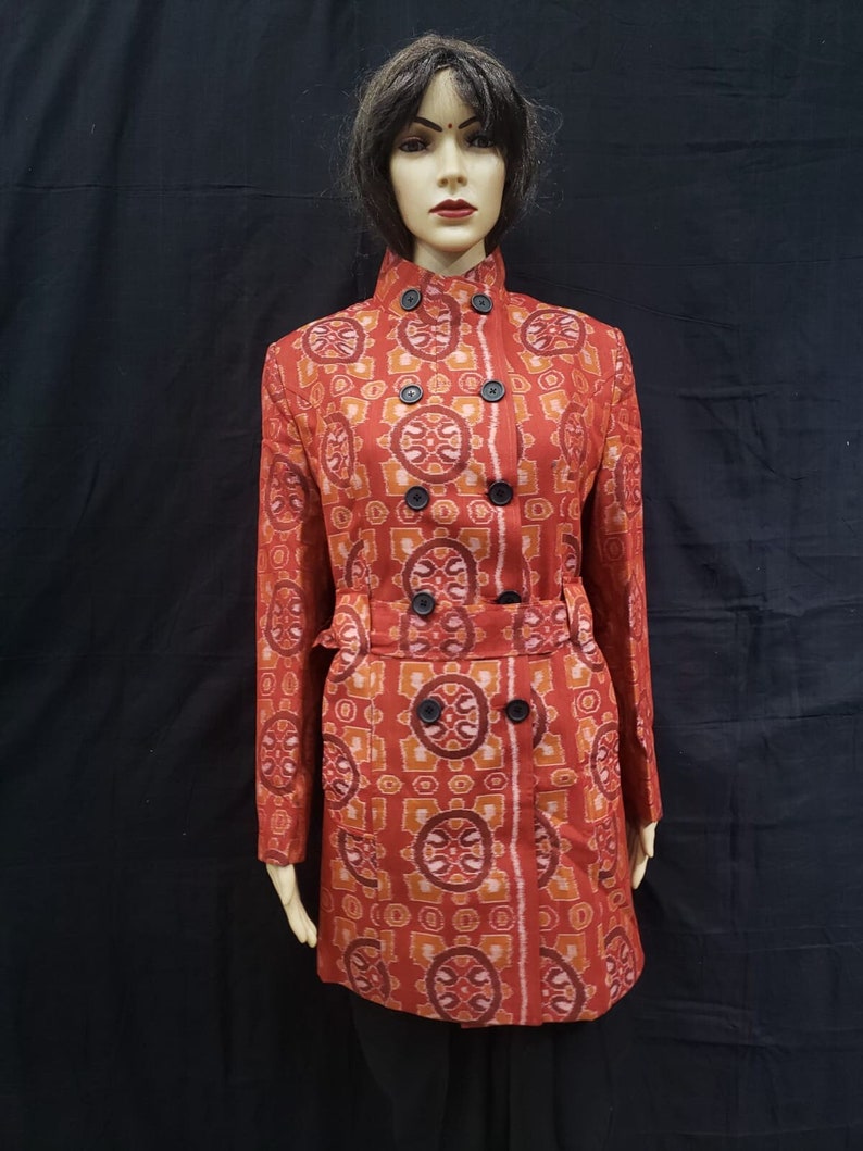Maroon Konark Wheel Odisha Ikat Blazer Jacket in Handmade Homespun ...