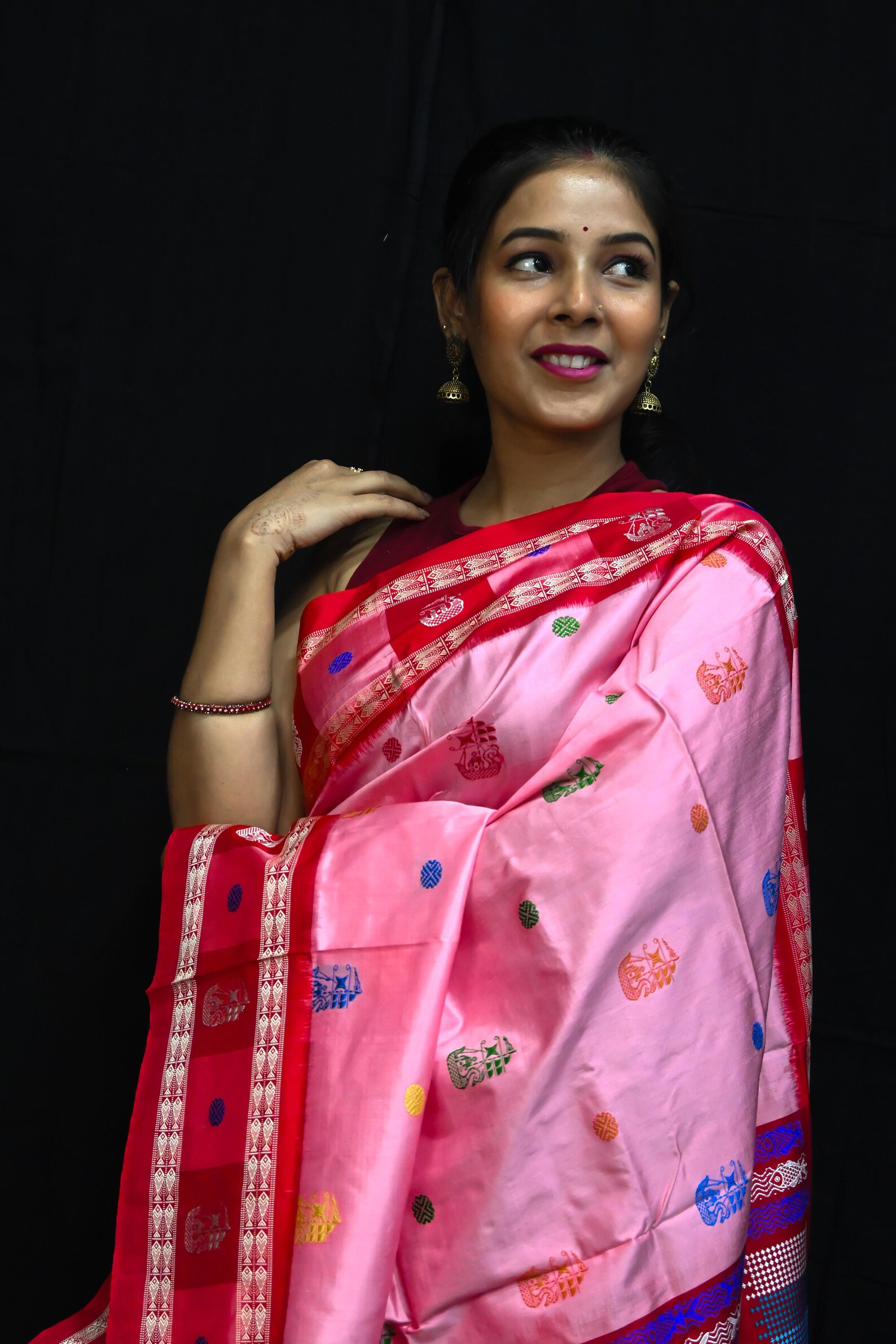Pink Red Boita Anchal Odisha Ikat Bomkai Silk Saree-odisha Weaves ...