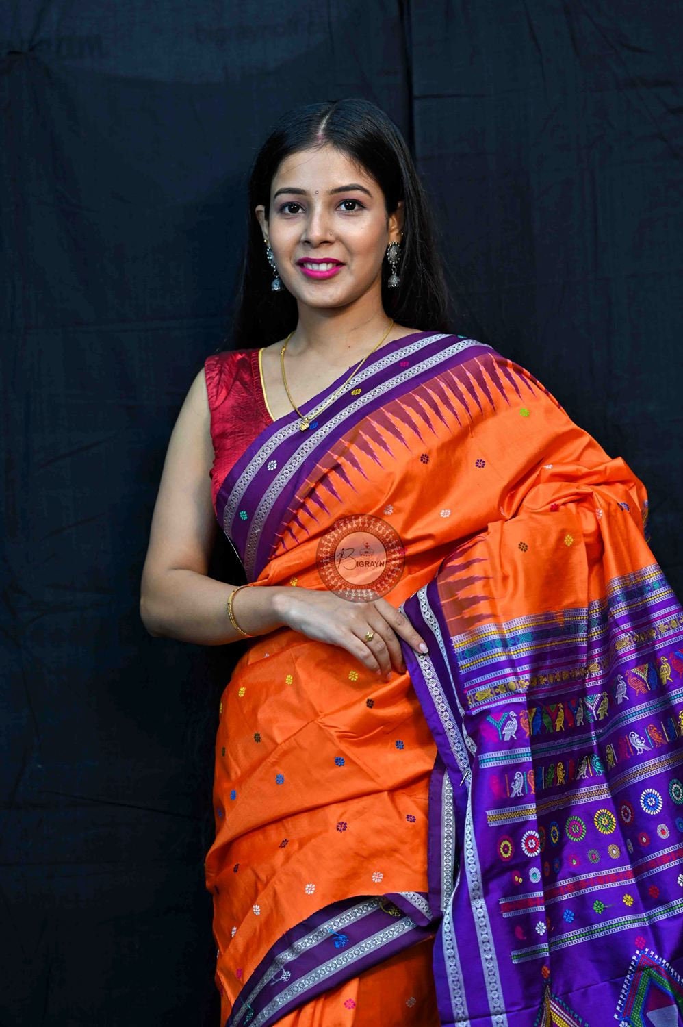 Dolabedi Orange Purple Odisha Handloom Silk Saree | Handloom Mark and ...