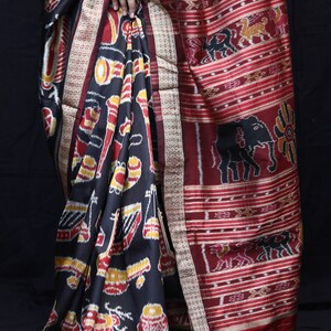 Black Maroon Musical Instruments Odisha Ikat Sambalpuri Silk Saree ...