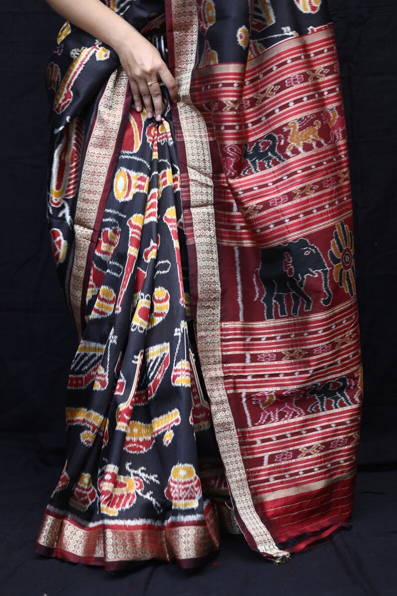 Black Maroon Musical Instruments Odisha Ikat Sambalpuri Silk Saree ...