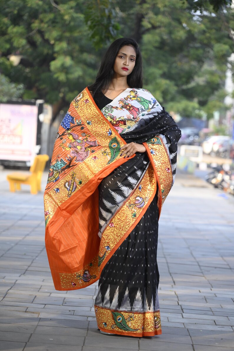Black Orange Radha Krishna Rasa Theme Handpainted Pattachitra ...