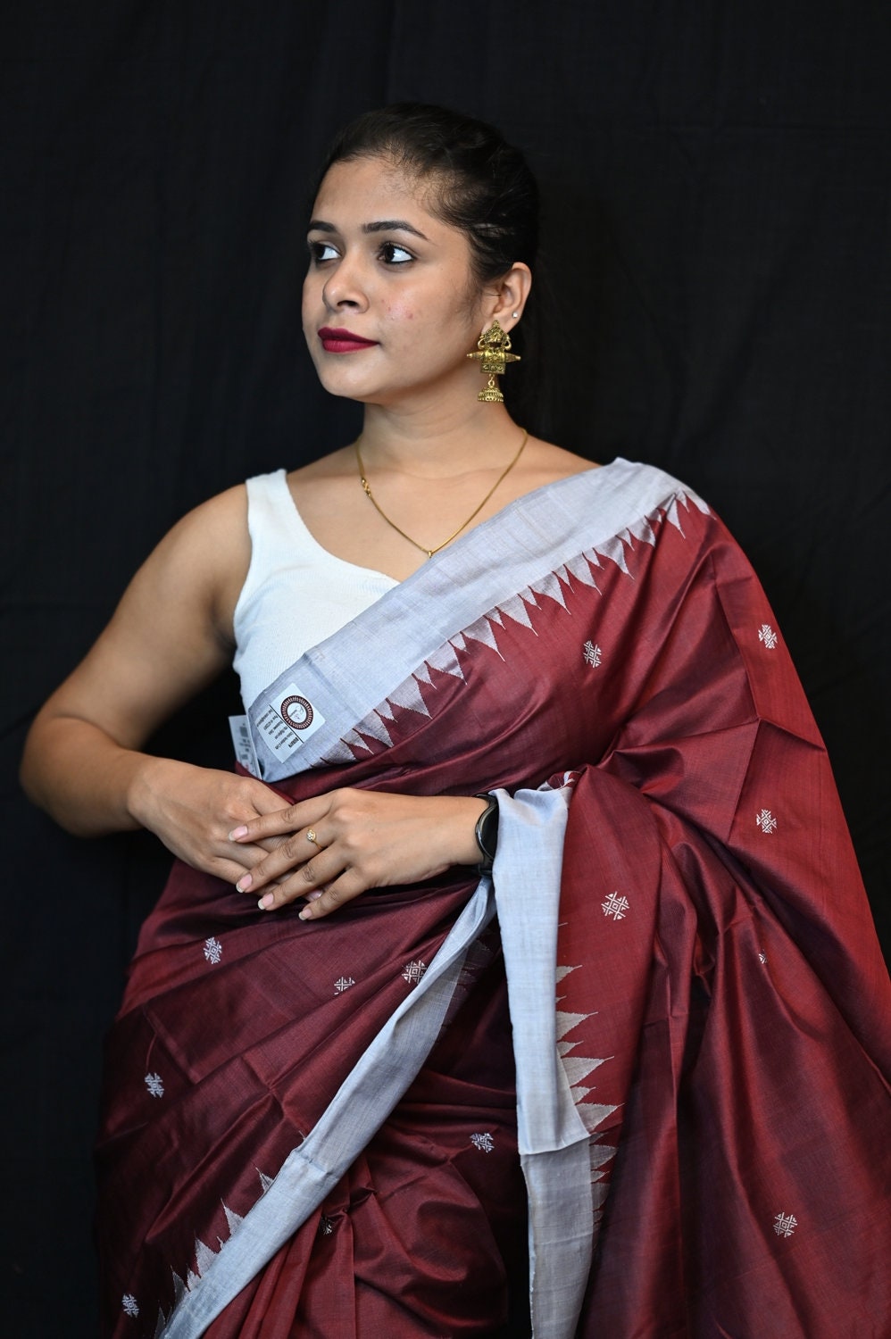 Maroon Silver Phoda Kumbha Odisha Ikat Tussar Silk Saree-odisha Weaves ...