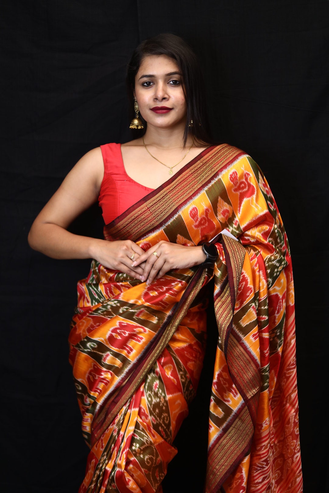 Yellow Red Green Odisha Ikat Nabakothi Sambalpuri Silk Saree-odisha ...