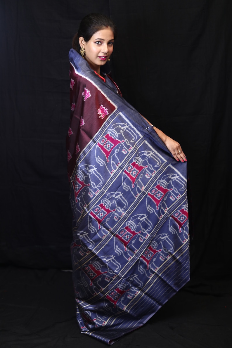 Maroon Elephant Lotus Odisha Ikat Mulberry Silk Saree-odisha Weaves - Etsy