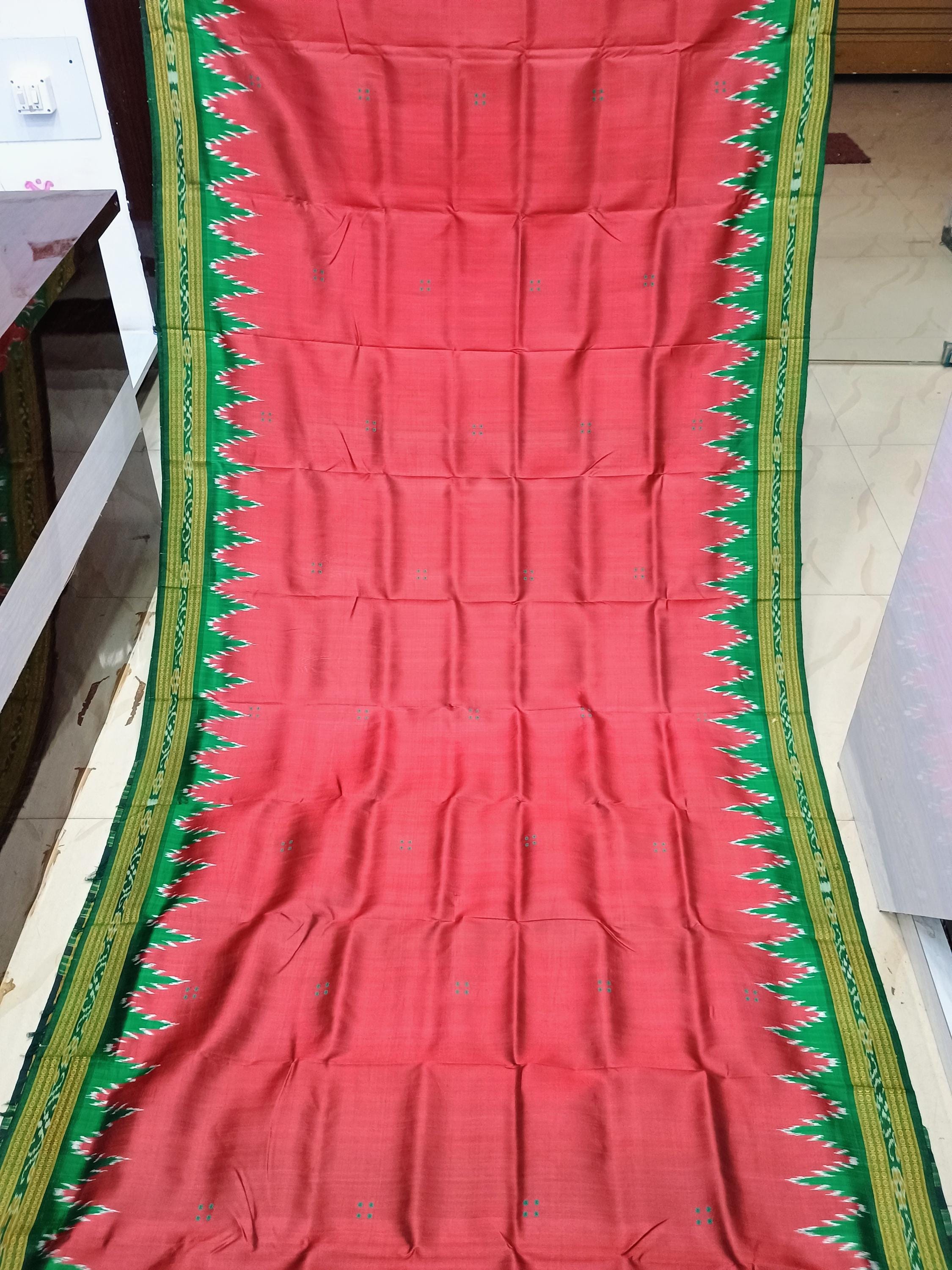 Red Green Temple Odisha Ikat Khandua Silk Saree-odisha Weaves - Etsy