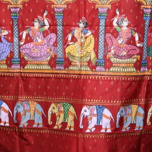 Red Dancer and Elephant Theme Pattachitra Pure Silk Saree-odisha ...