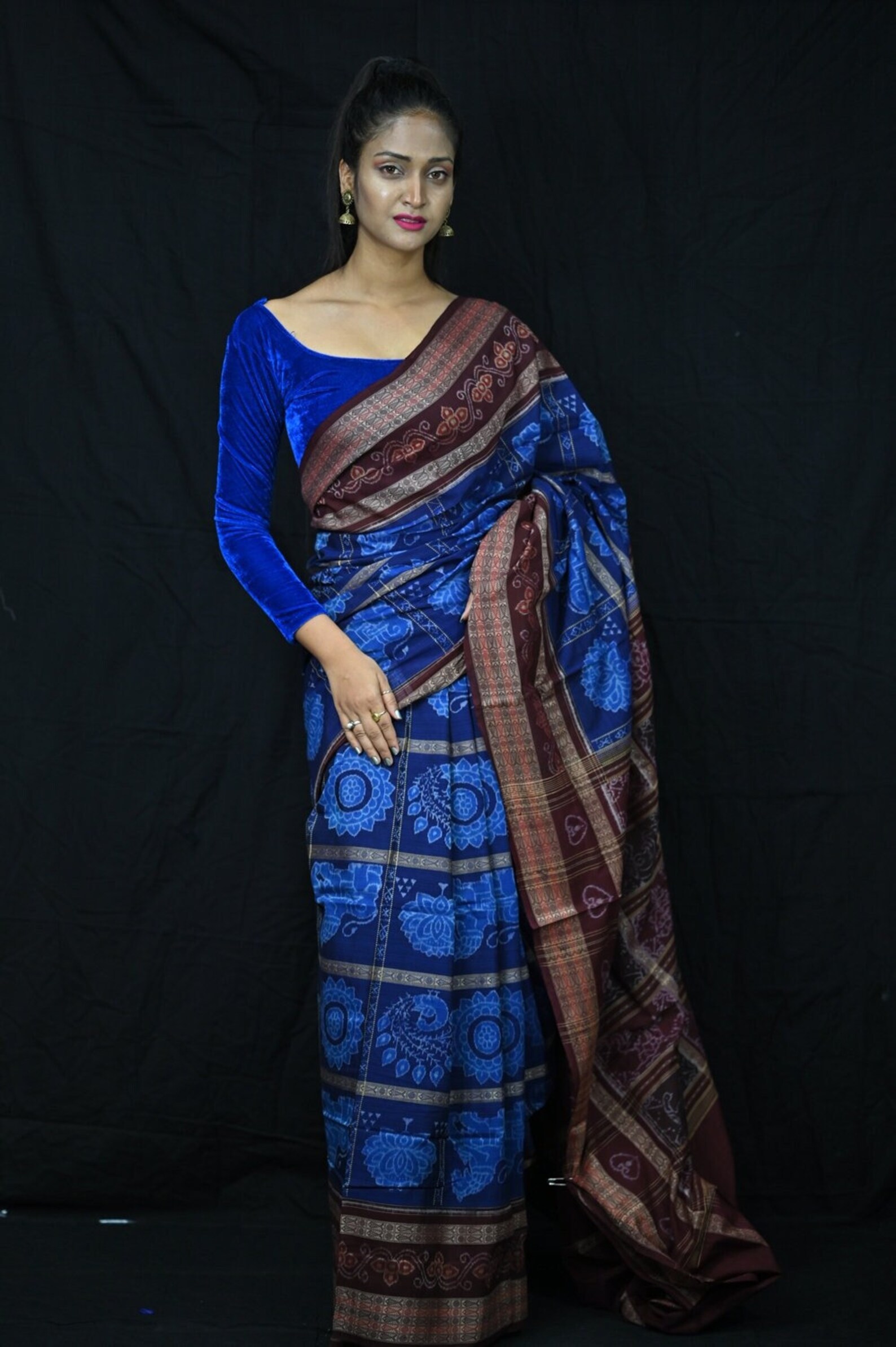 Blue Maroon Natural Dye Motifs Odisha Handloom Sambalpuri Cotton Saree ...