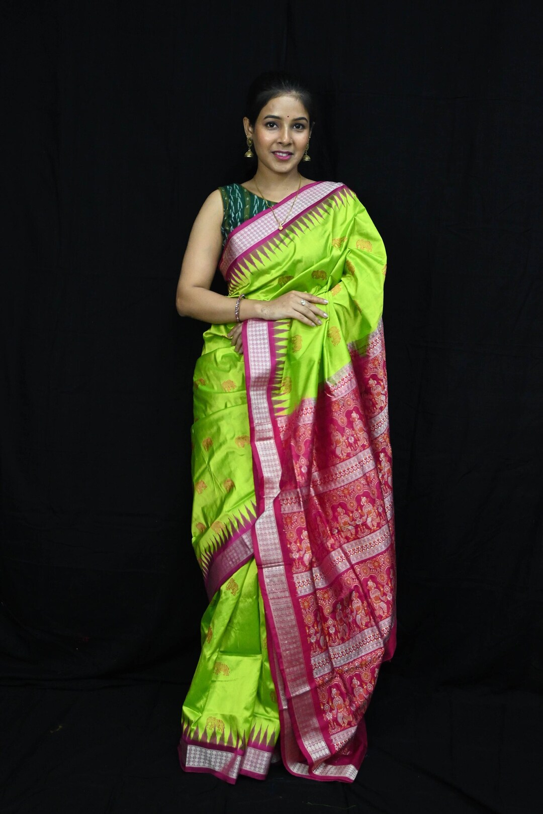Neon Magenta Elephant Odisha Ikat Bomkai Silk Saree-odisha Weaves ...
