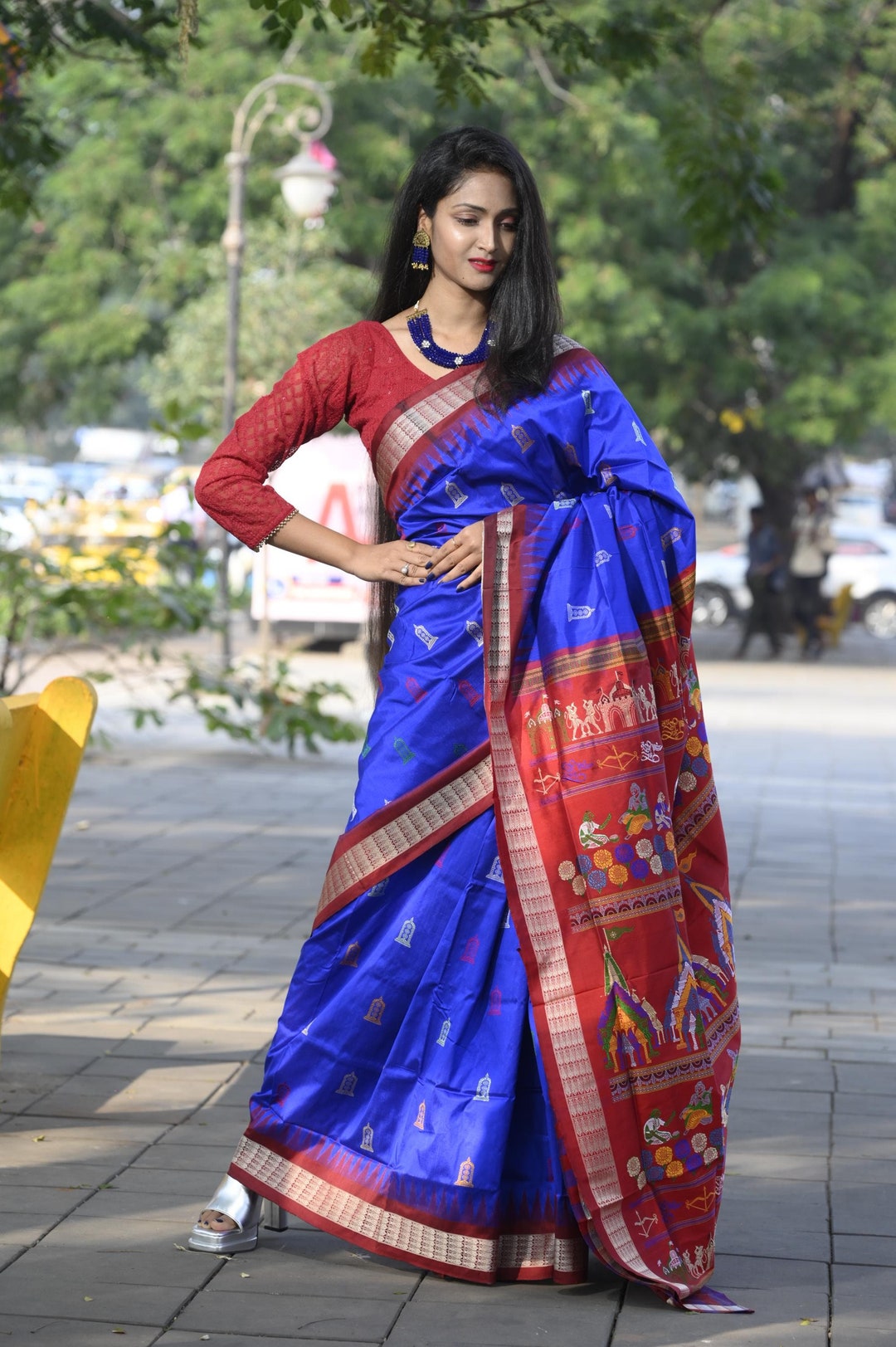 Blue Maroon Sri Ram Exclusive Odisha Ikat Sambalpuri Silk Saree-odisha ...