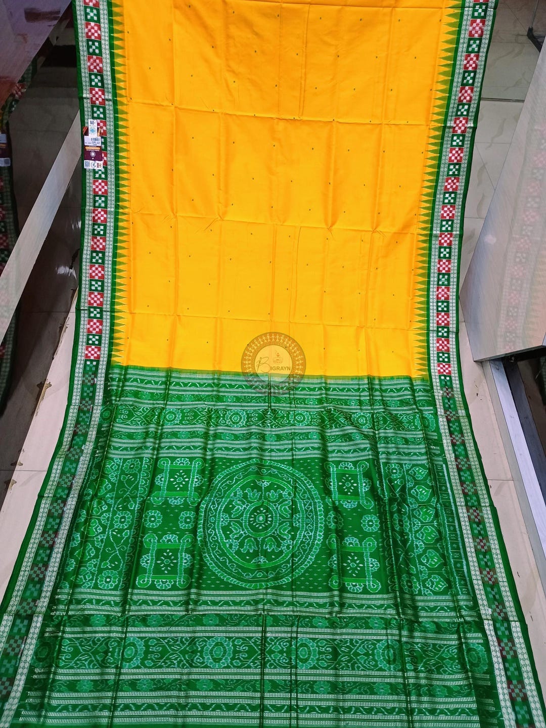Yellow Green Border Pasapali Sambalpuri Silk Saree-odisha Weaves|bomkai ...