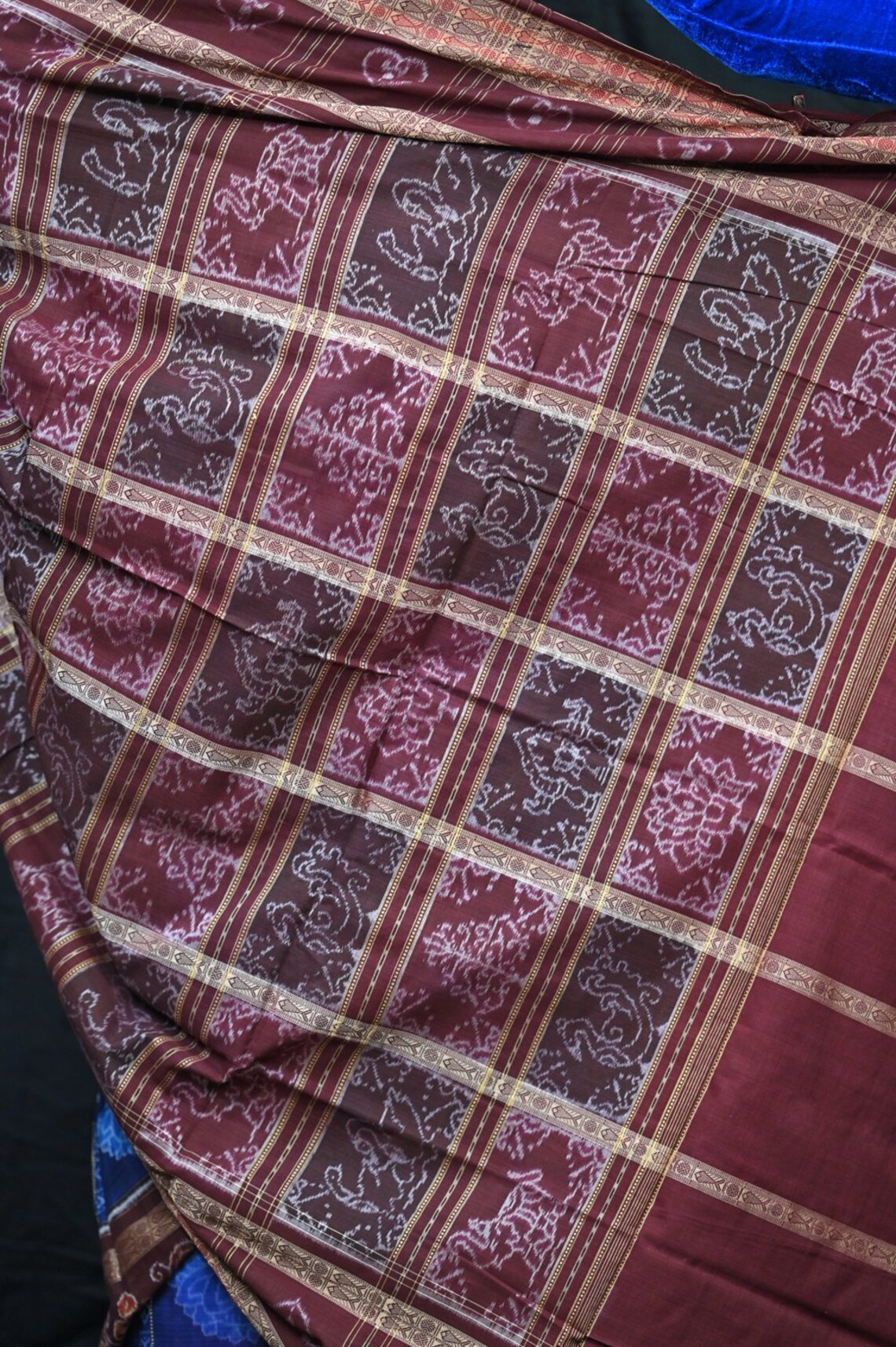 Blue Maroon Natural Dye Motifs Odisha Handloom Sambalpuri Cotton Saree ...
