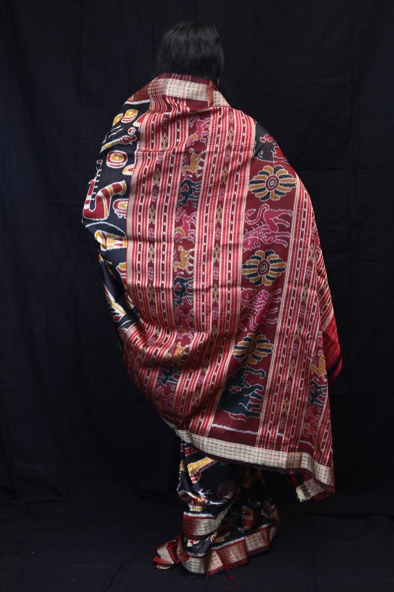 Black Maroon Musical Instruments Odisha Ikat Sambalpuri Silk Saree ...