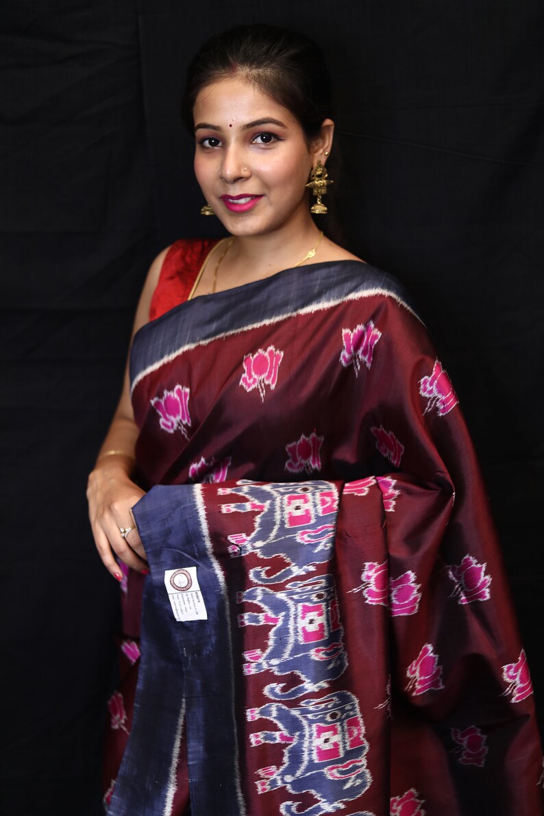 Maroon Elephant Lotus Odisha Ikat Sambalpuri Silk Saree-odisha Weaves ...