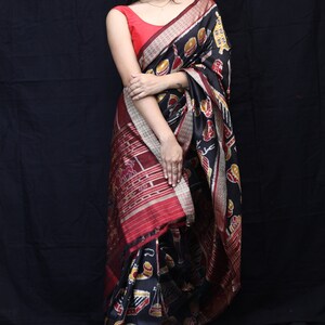 Black Maroon Musical Instruments Odisha Ikat Sambalpuri Silk Saree ...