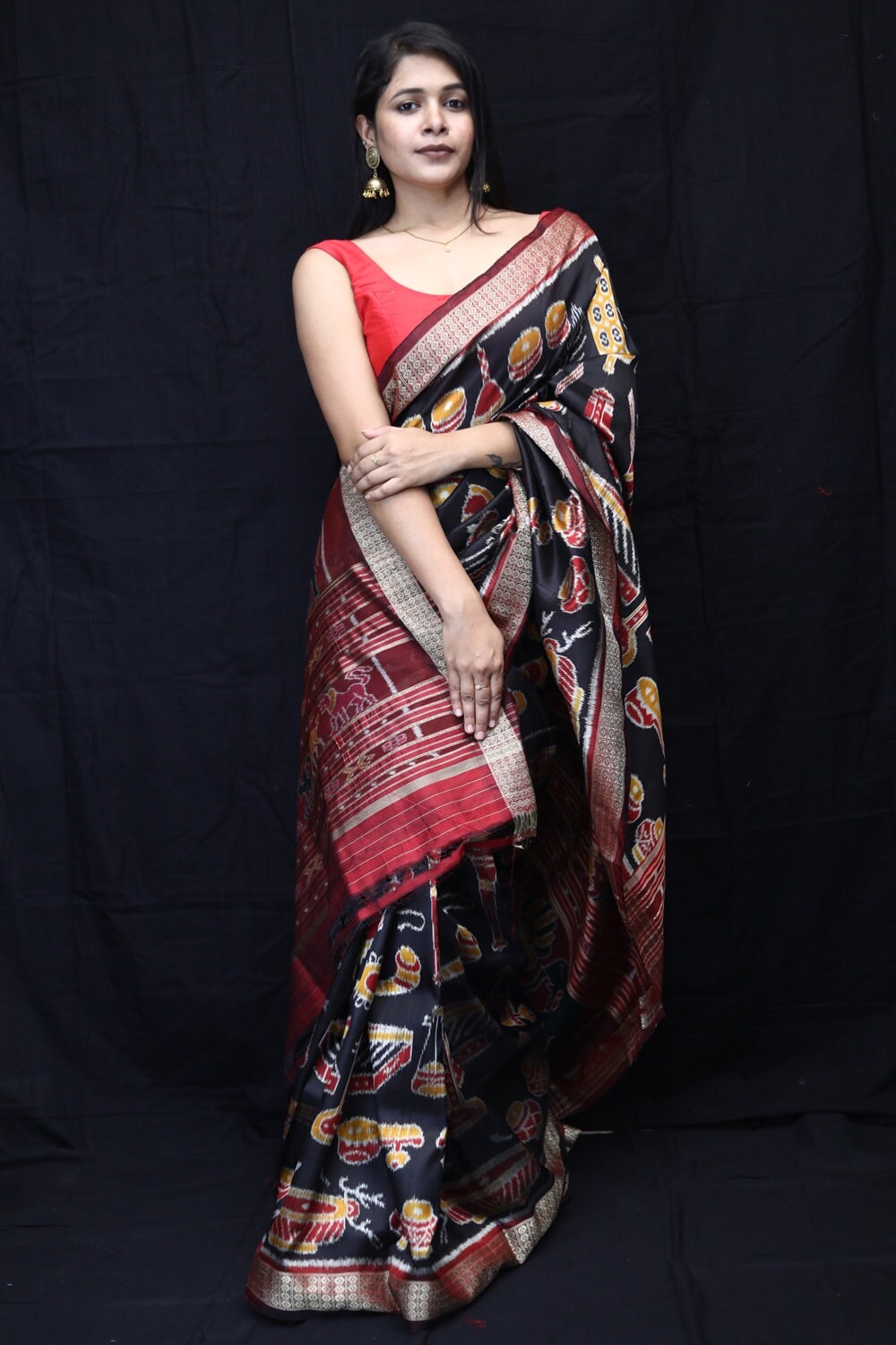 Black Maroon Musical Instruments Odisha Ikat Sambalpuri Silk Saree ...