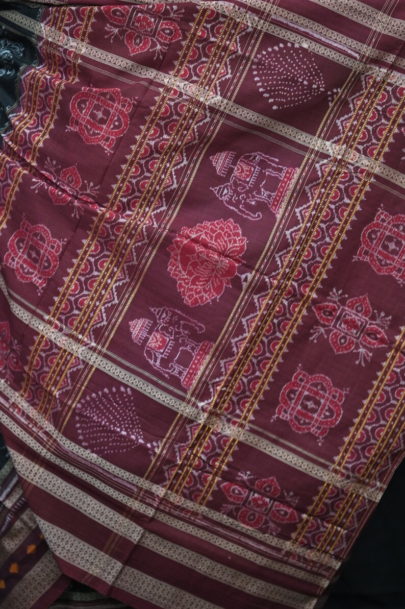 Black Maroon Natural Dye Tree Motifs Odisha Ikat Sambalpuri Cotton ...