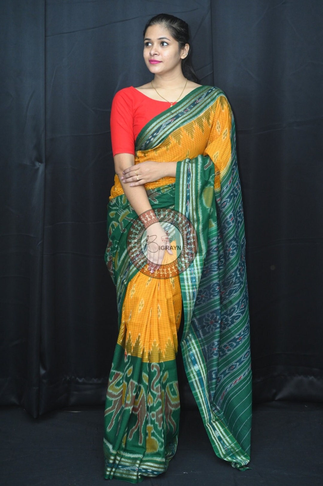 Yellow Green Elephant Scot Sambalpuri Cotton Saree-odisha Weaves - Etsy