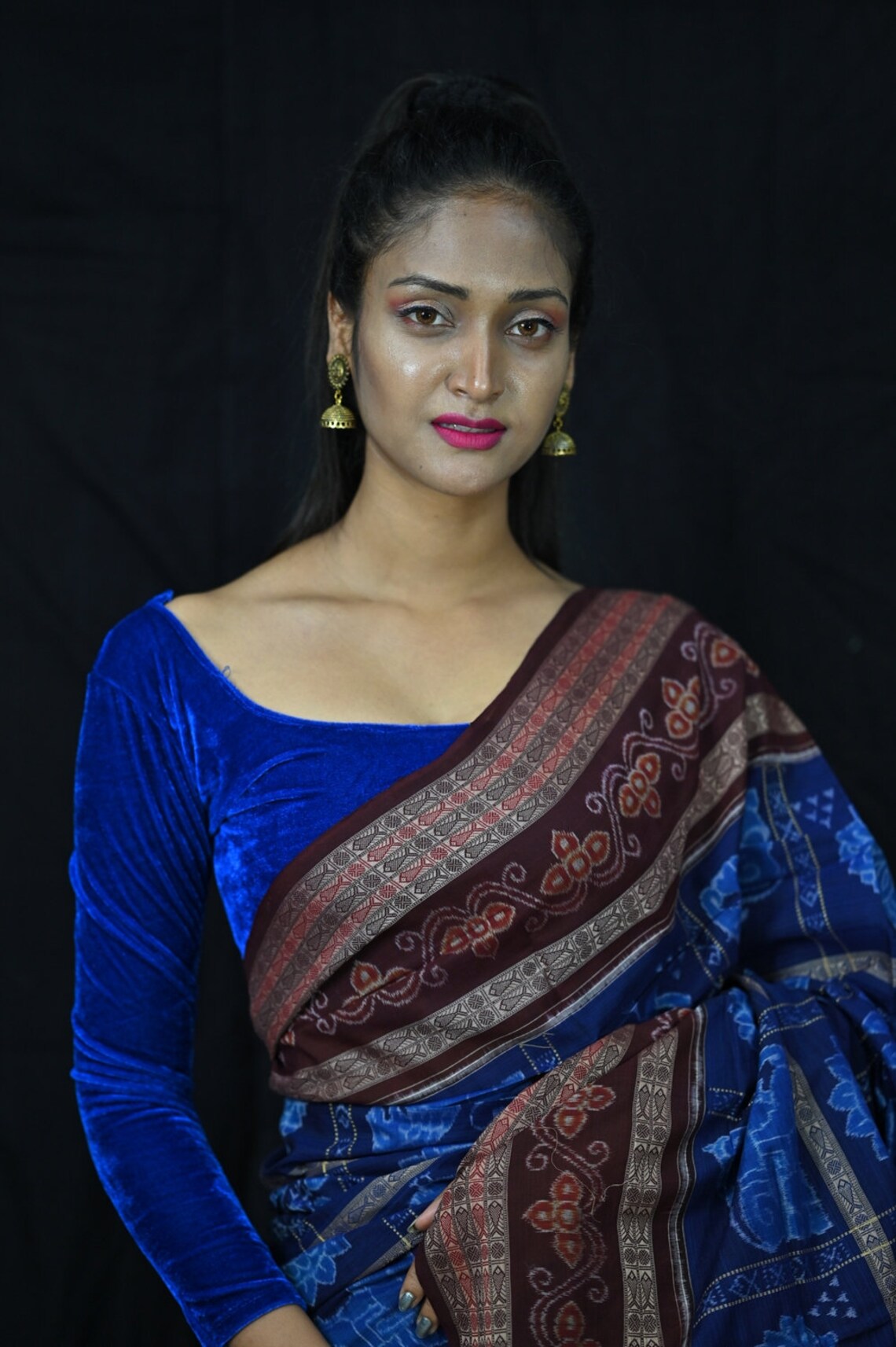 Blue Maroon Natural Dye Motifs Odisha Handloom Sambalpuri Cotton Saree ...