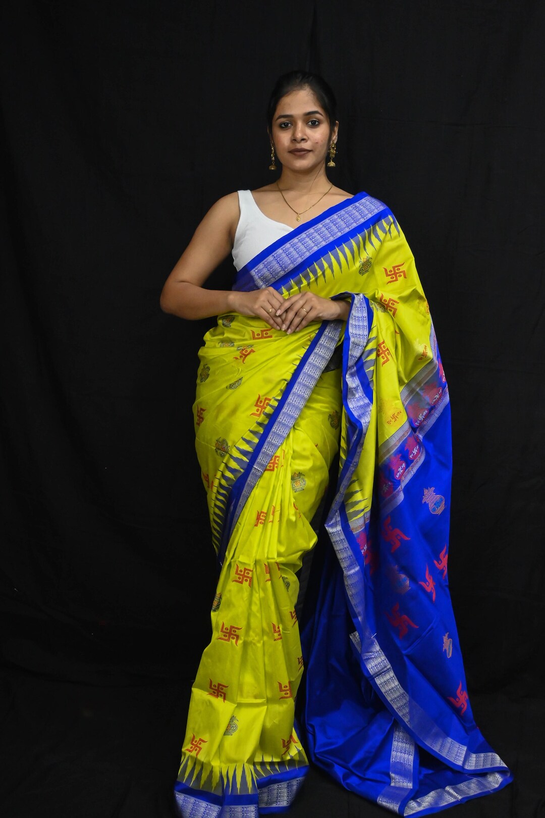 Neon Green Blue Swastik Kalash Odisha Ikat Sambalpuri Silk Saree-odisha ...