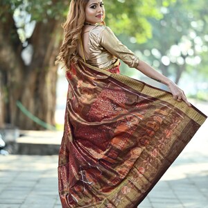 Orange Mehendi Green Mahula Benta Odisha Ikat Sambalpuri Silk Tissue ...